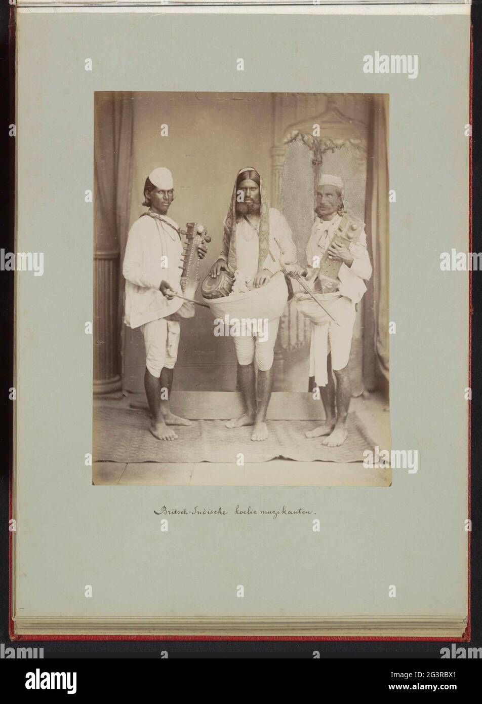 Group portrait of three British Indian musicians; Calcutta, portrait of ...