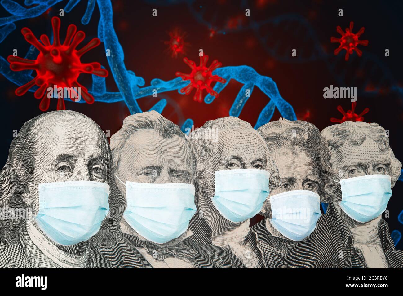 Different american presidents from dollar banknotes with a face masks ...