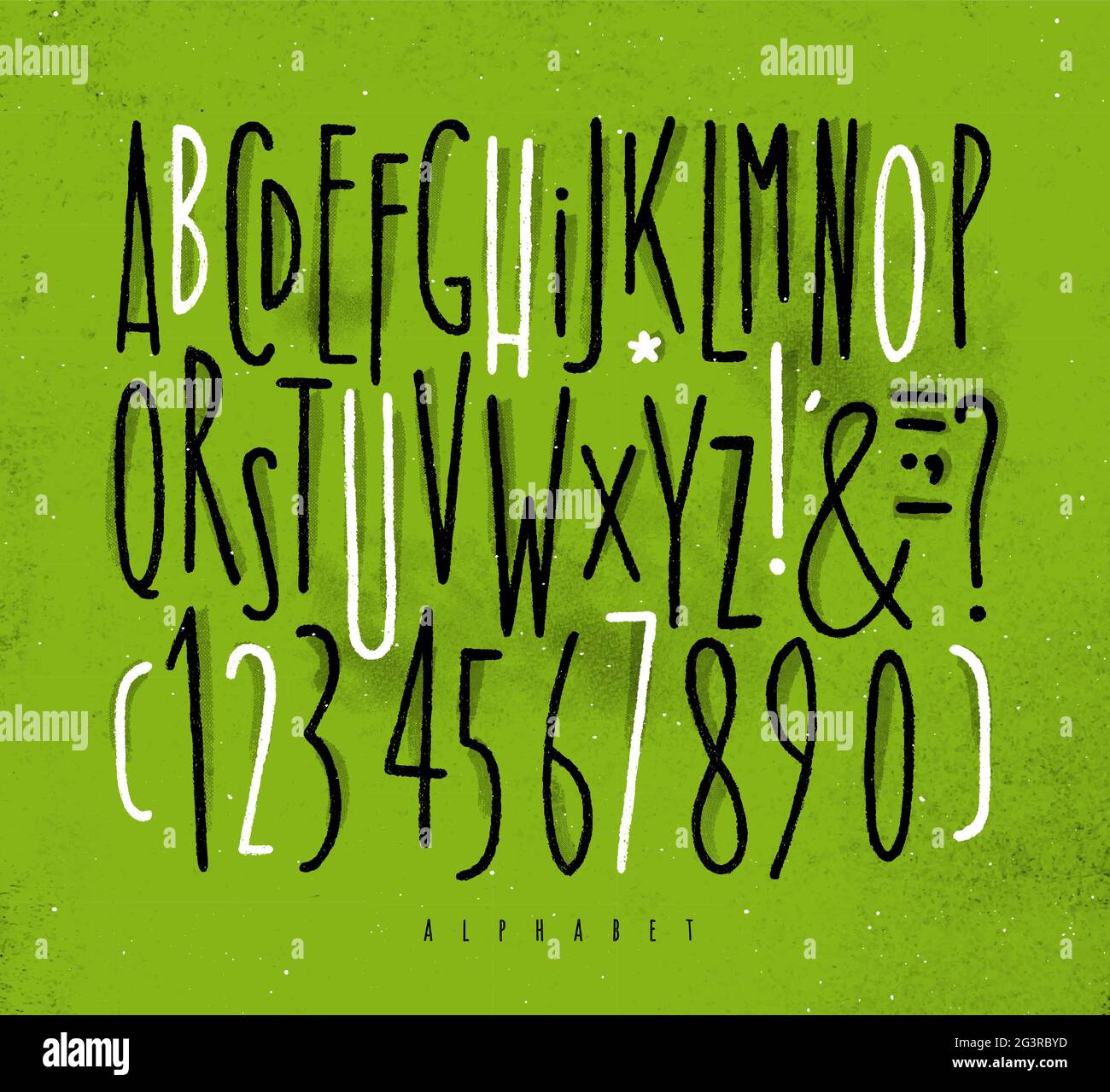 Alphabet set straight lines font in vintage style drawing with black ...