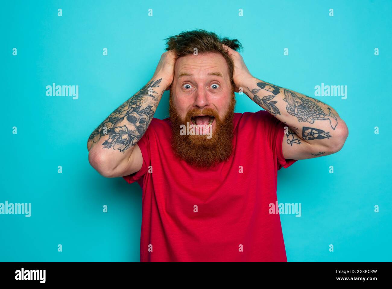 Man with beard is confused and stressed Stock Photo - Alamy