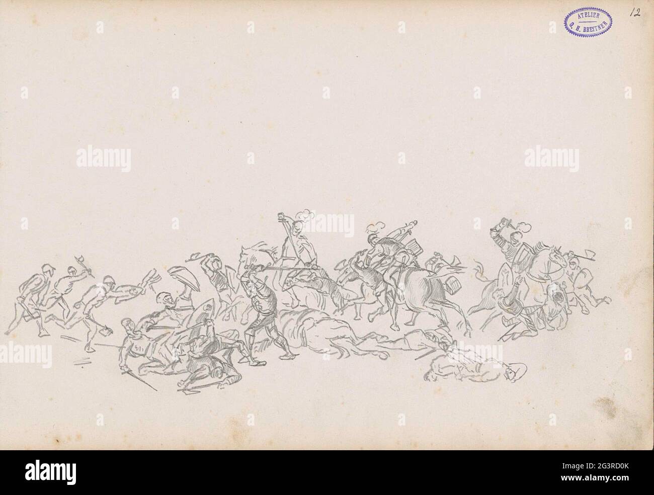Battle with soldiers in harness. Partly on horseback. They fight with ...