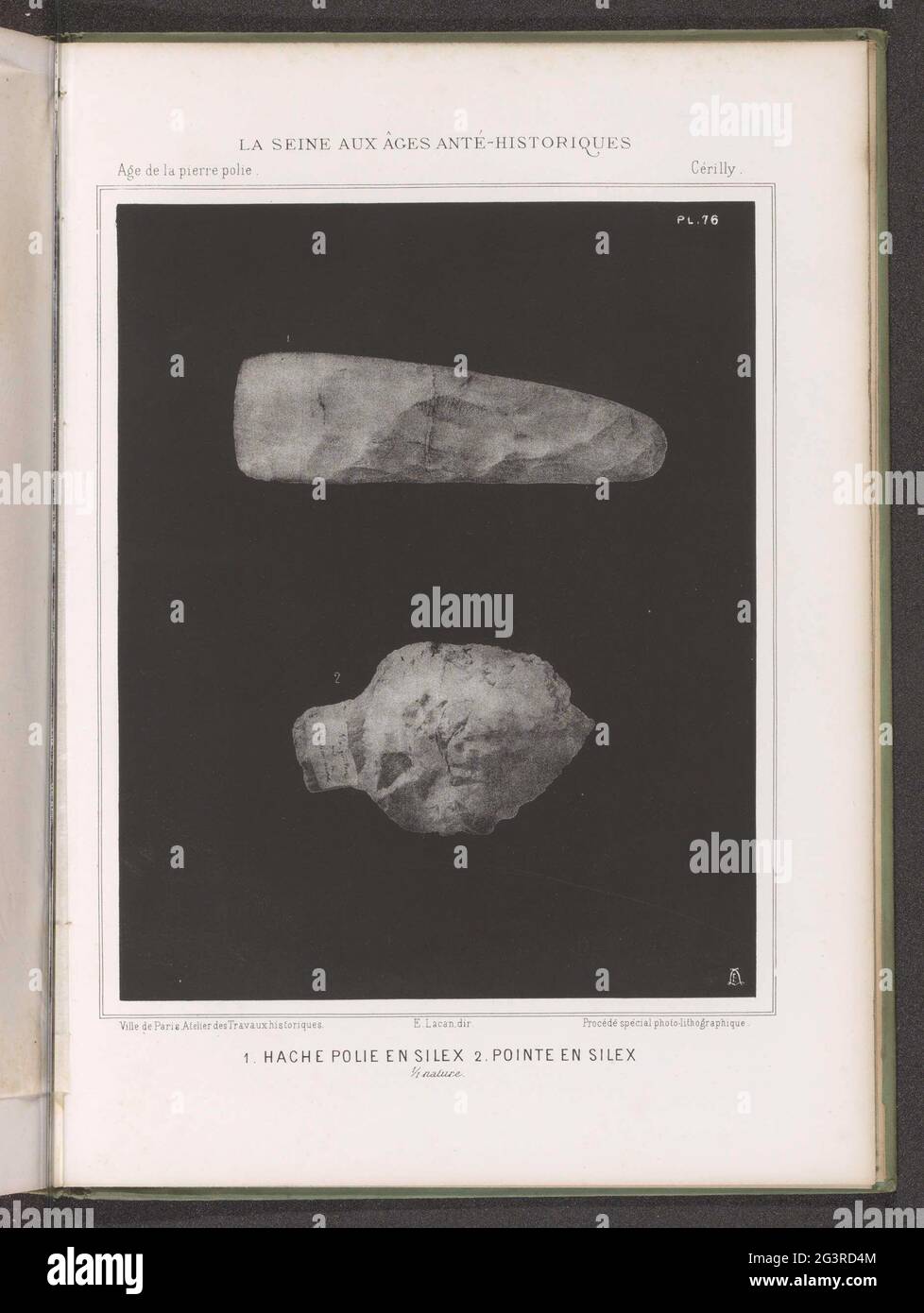Polished ax and arrowhead of flint; 1. Hache Polie and Silex 2. Pointe ...