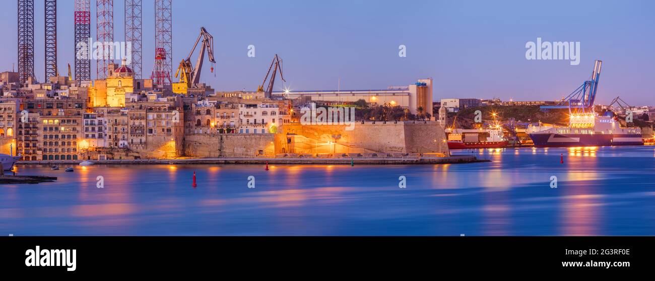 Malta Grand Harbour Panorama - Senglea Docks Dockyard shipyard Floriana ...
