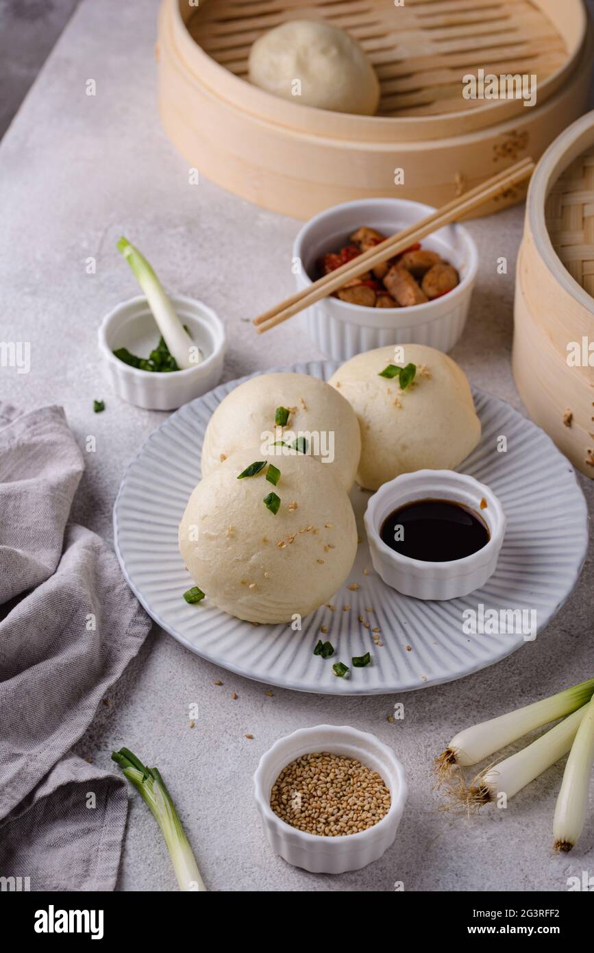 Chinese steamed buns baozi with steamer Stock Photo - Alamy