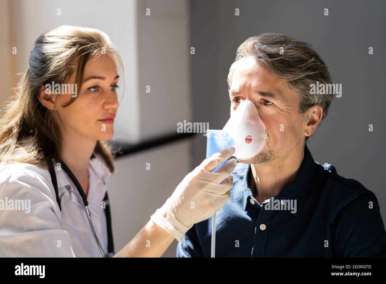 Asthma COPD Breath Nebulizer And Mask Given By Doctor Or Nurse Stock ...