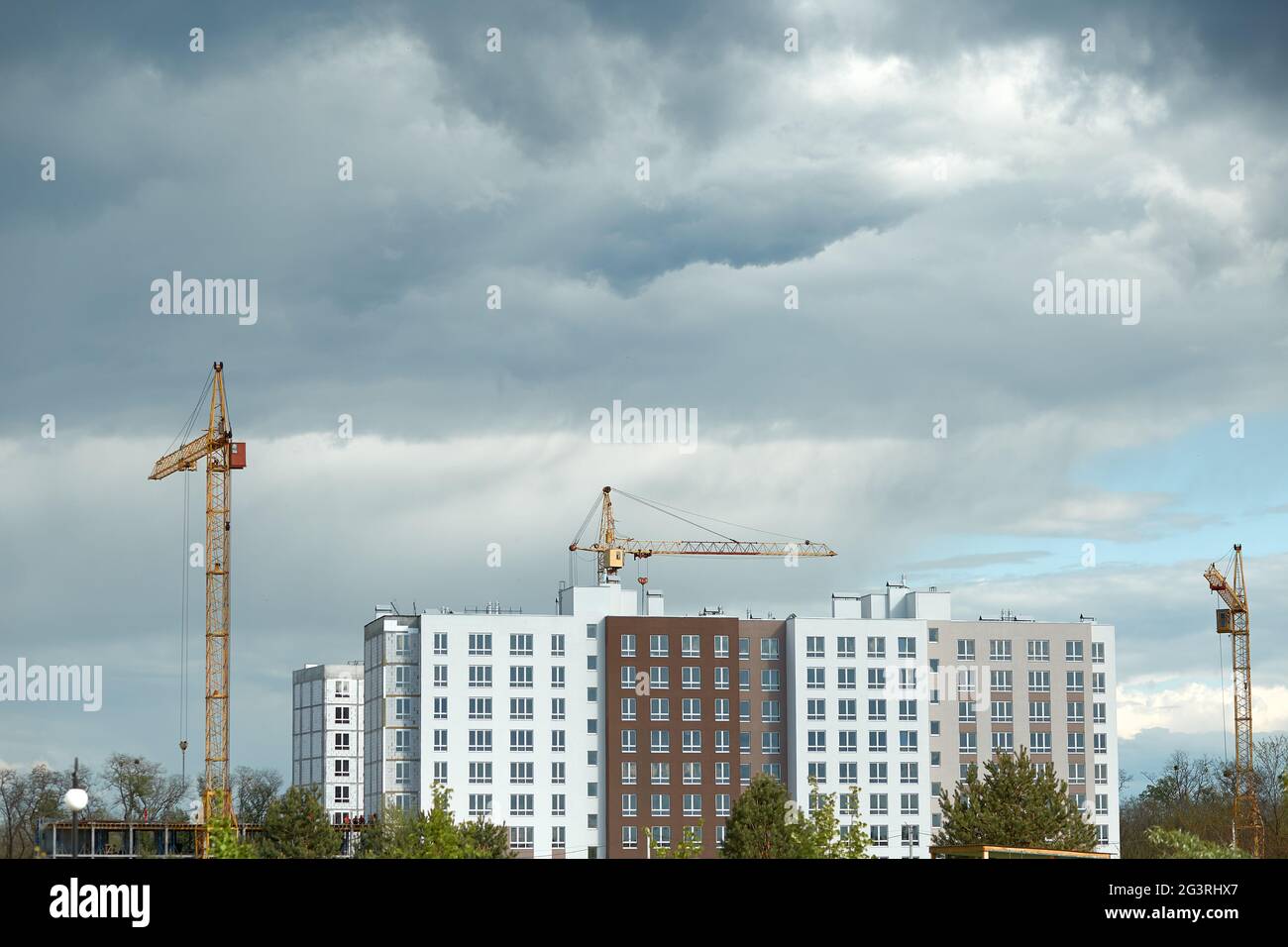 Construction of a multi-storey building. Modern high-rise building ...