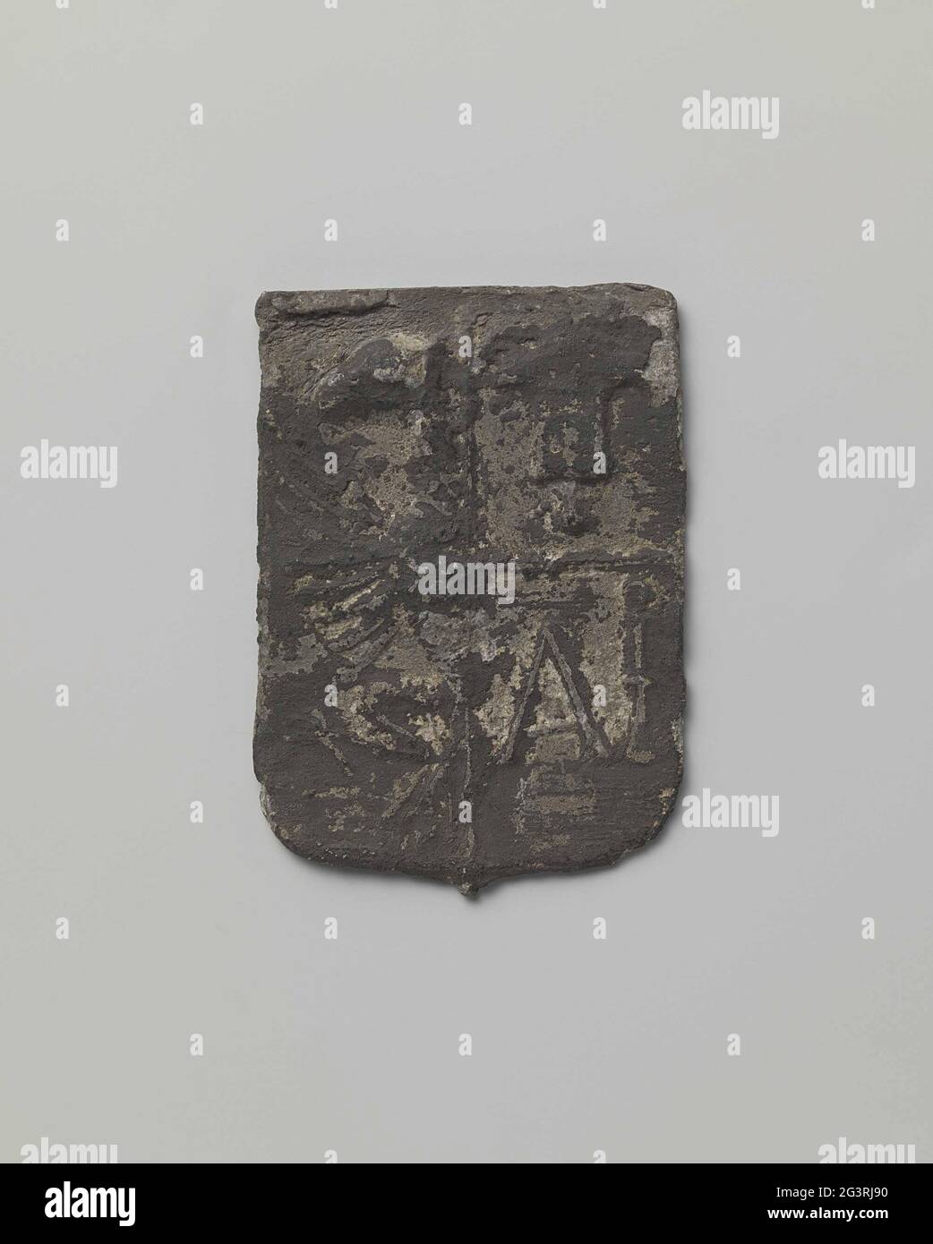 Lead cover, shield-shaped for covering the nails of a lead roof cover ...