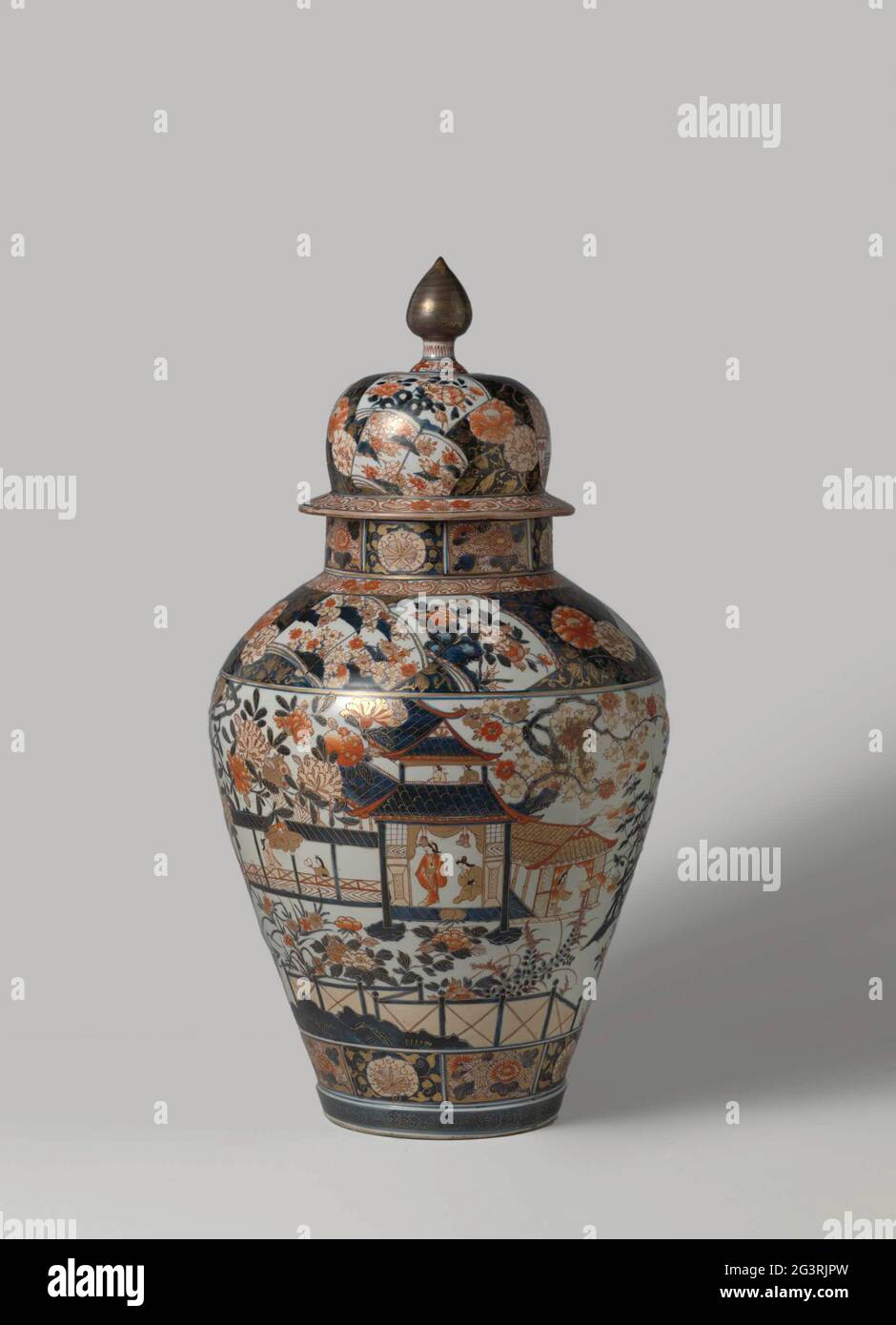 Ovoid Covered Jar With Japanese Ladies in Pavillions Among Flowering ...