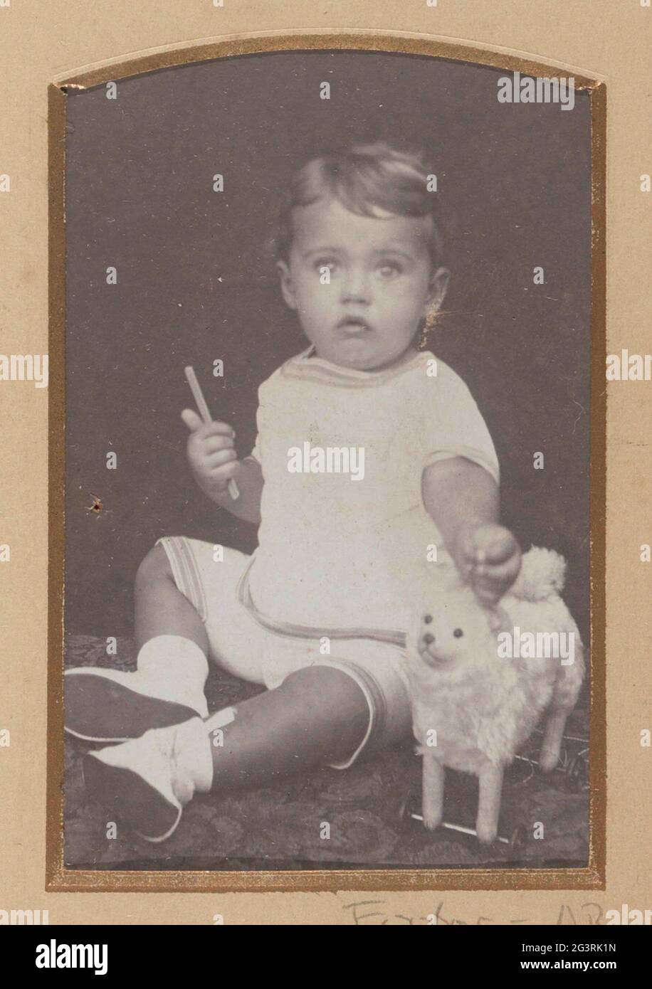 Portrait of a child with a toy dog. Part of album with 28 photos of a ...