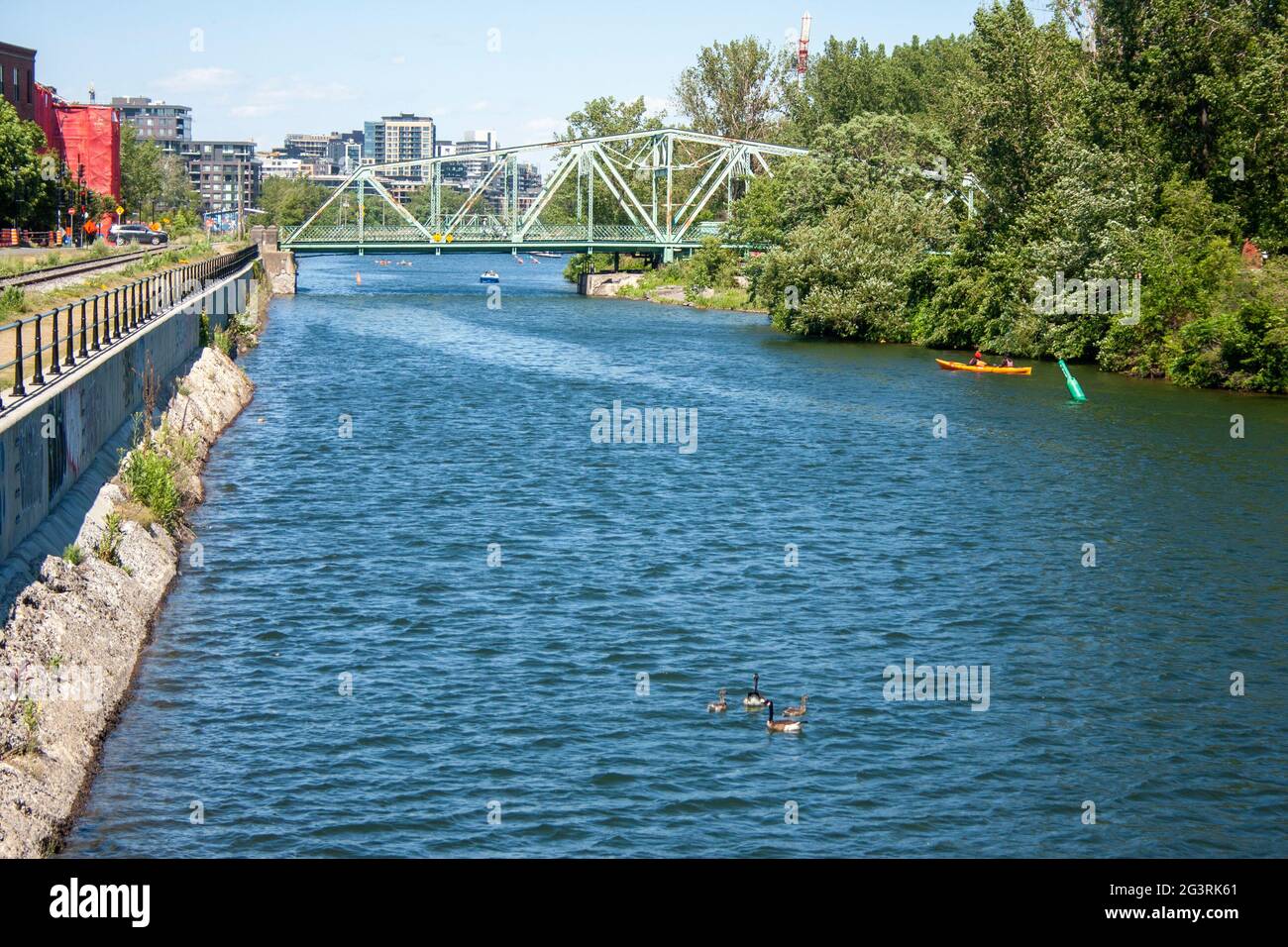 View of Montreal's Lachine Canal and the Charlevoix Bridge in the St ...