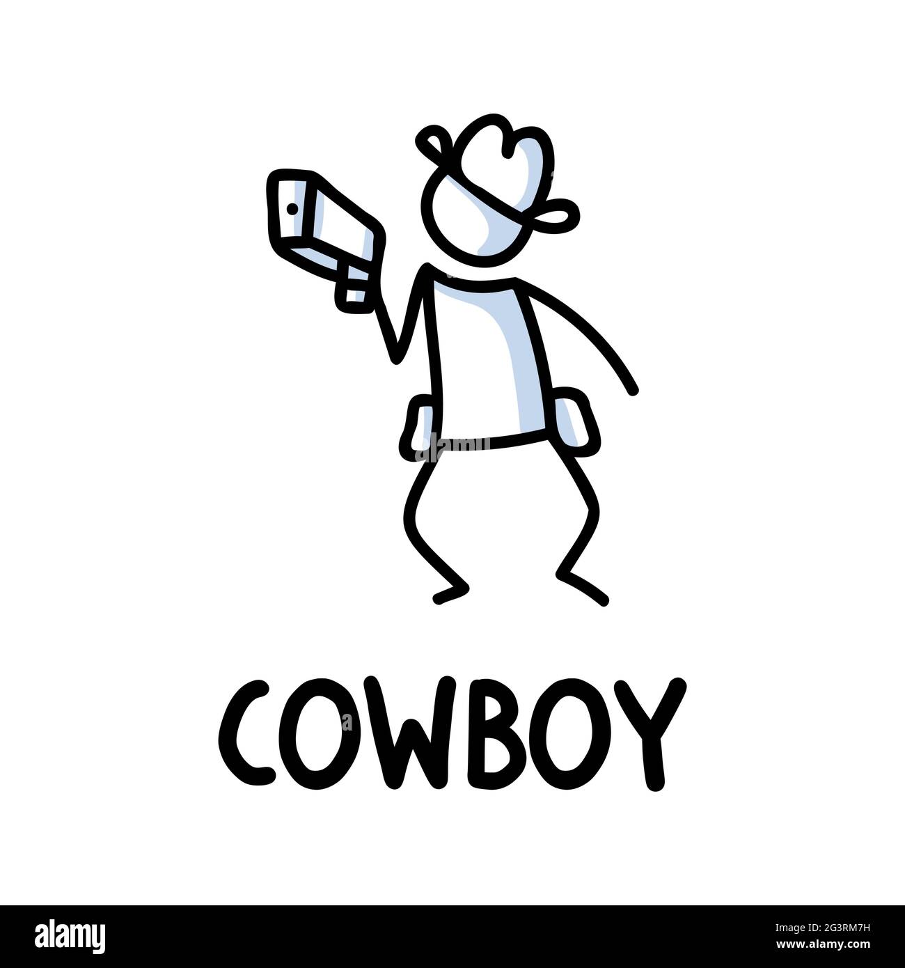 Black and white drawn stick figure of cowboy with gun text clip art ...
