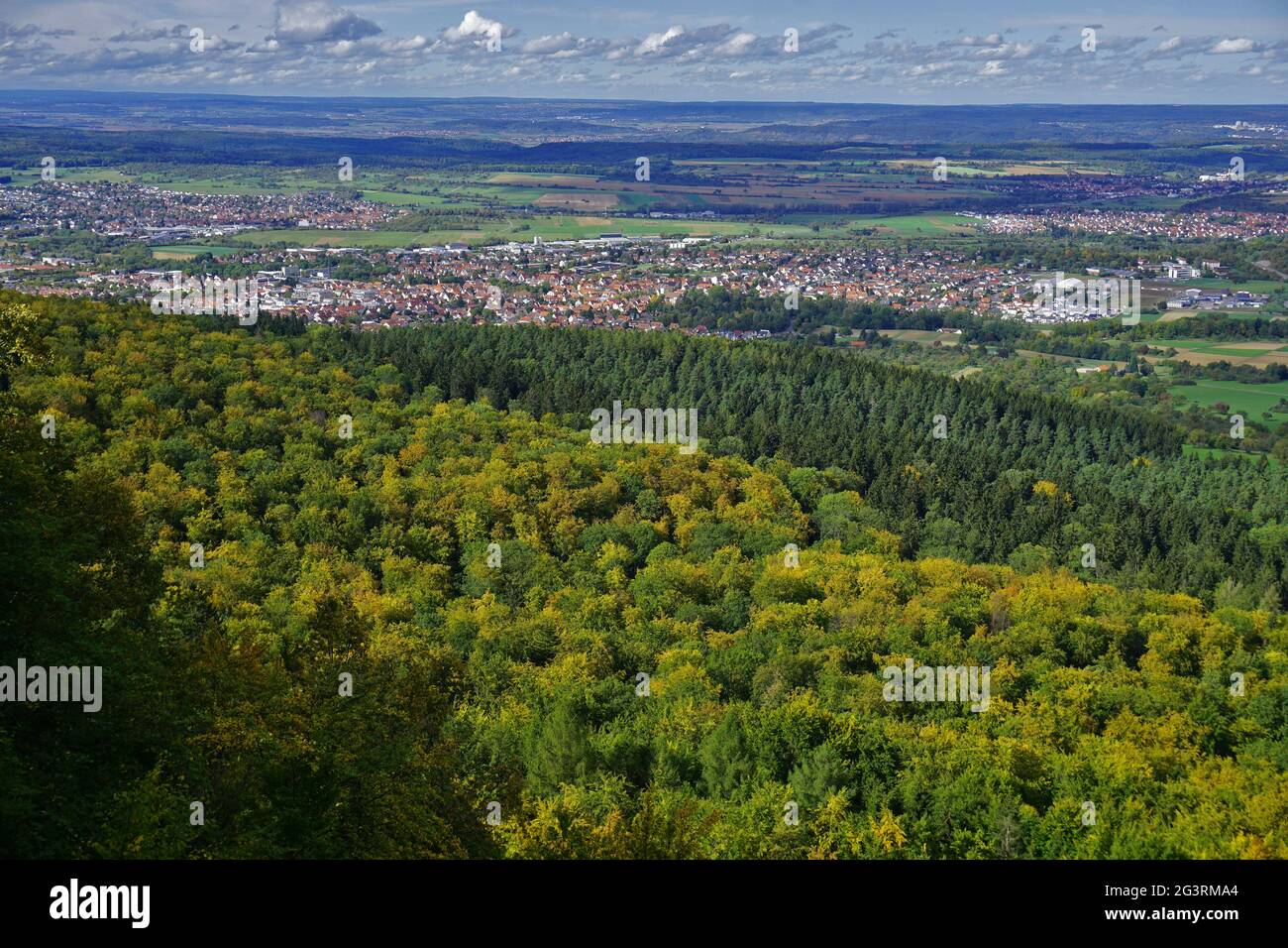View from the Farrenberg to the autumnal MÃ¶ssingen, germany Stock ...