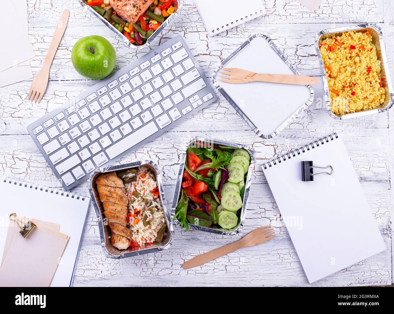 Lunch time in office. Food delivery Stock Photo - Alamy