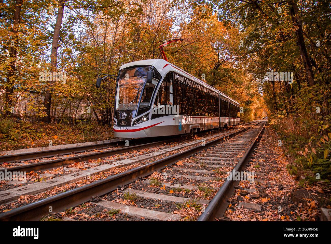 Moscow, Russia. October 2, 2020: Tram rails in the corridor of the ...
