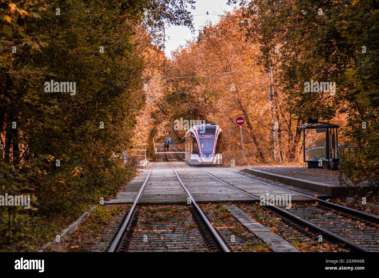 Moscow, Russia. October 2, 2020: Tram rails in the corridor of the ...
