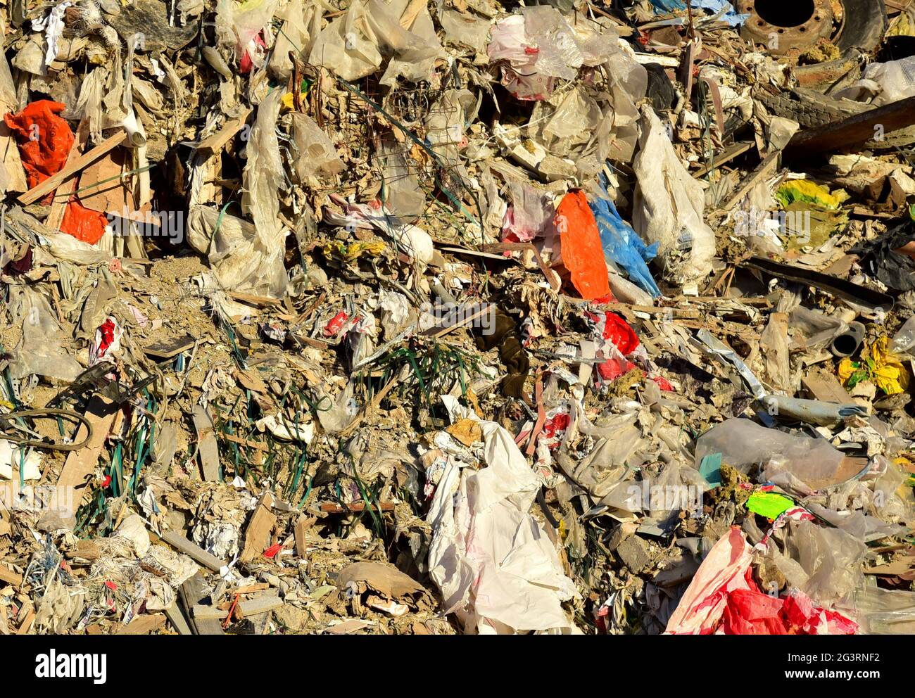 Garbage dump with construction waste. Trash disposal and food waste ...