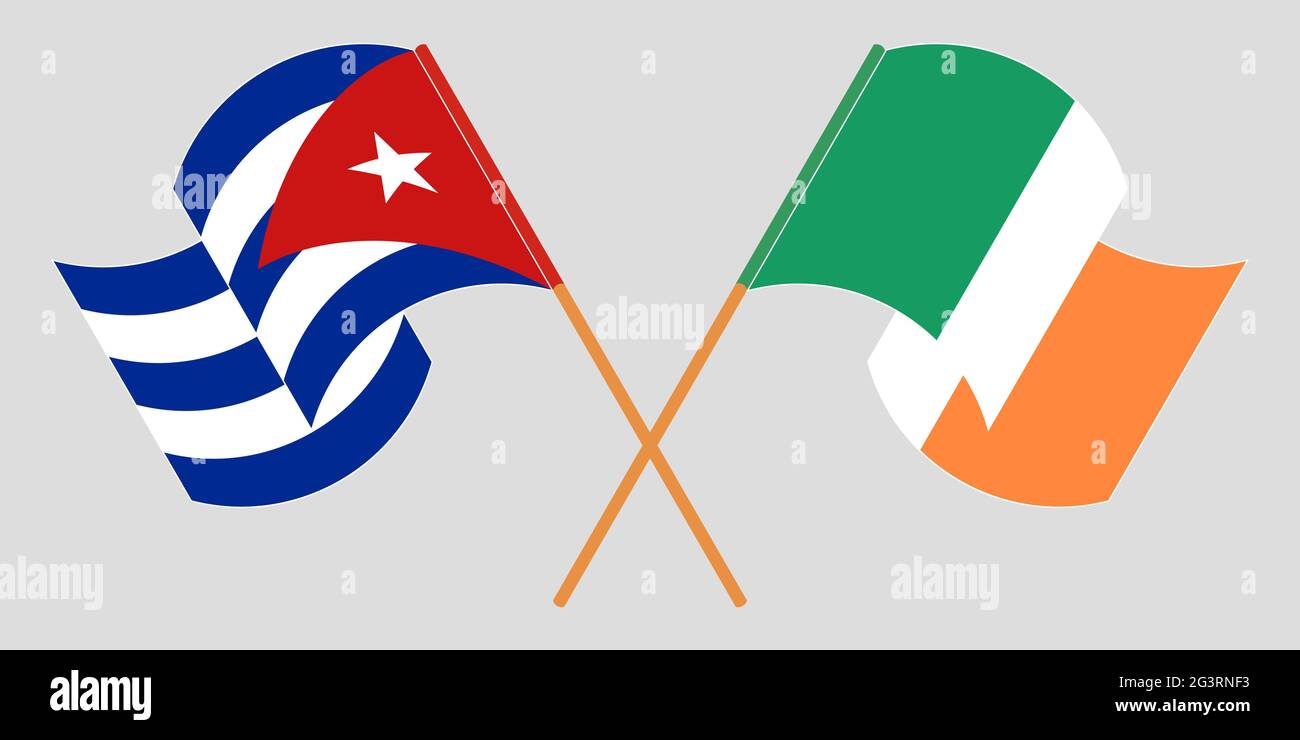 Crossed and waving flags of Cuba and Ireland. Vector illustration Stock ...