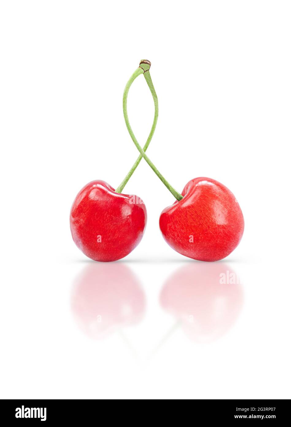 Pair of sweet cherries isolated on a white background with shadow and ...