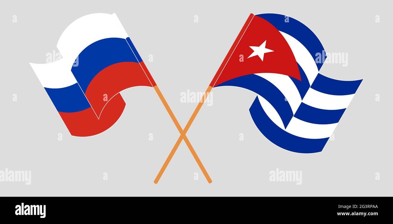 Crossed and waving flags of Cuba and Russia. Vector illustration Stock ...