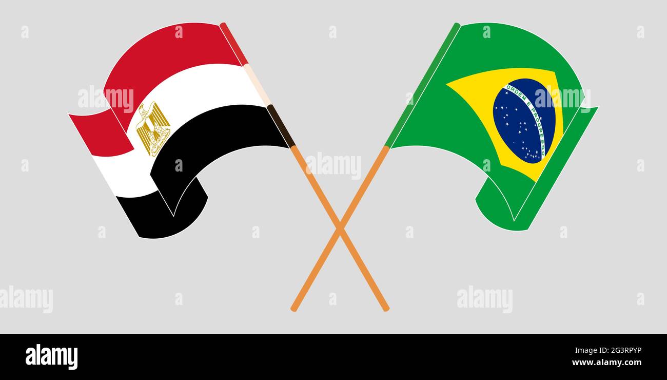Crossed and waving flags of Egypt and Brazil. Vector illustration Stock ...