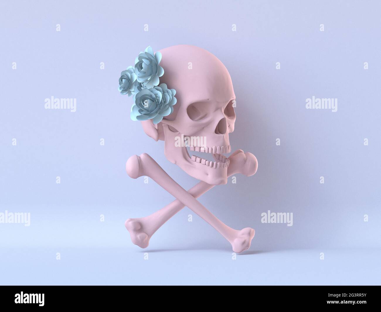 Pink skull with flowers and bones 3D Stock Photo - Alamy