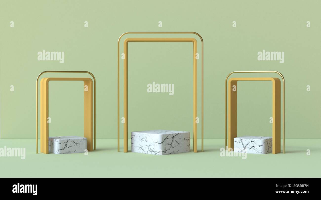 Abstract mock up podium with three marble square pedestals 3D Stock ...
