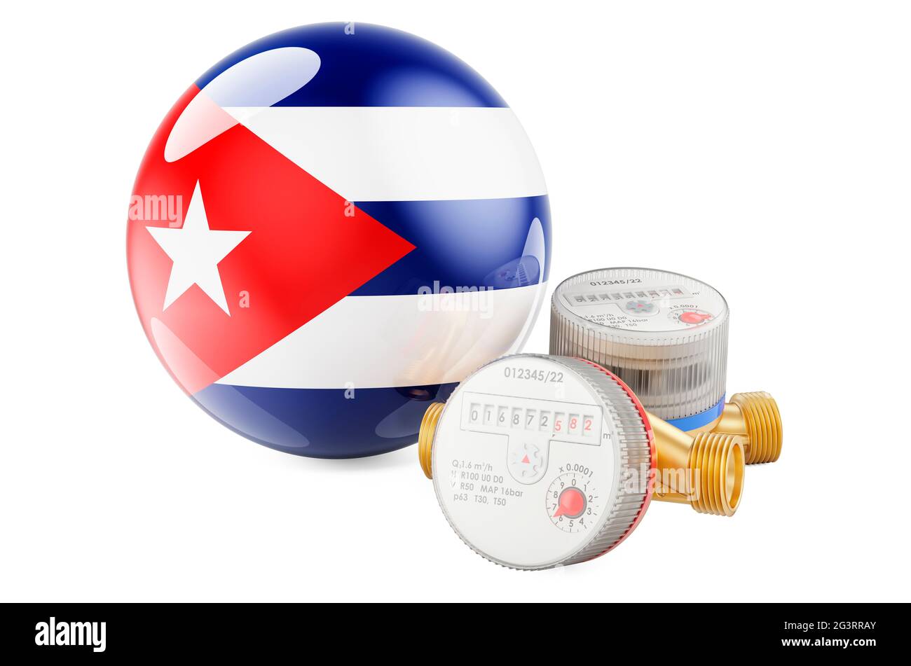 Water consumption in Cuba. Water meters with Cuban flag. 3D rendering ...