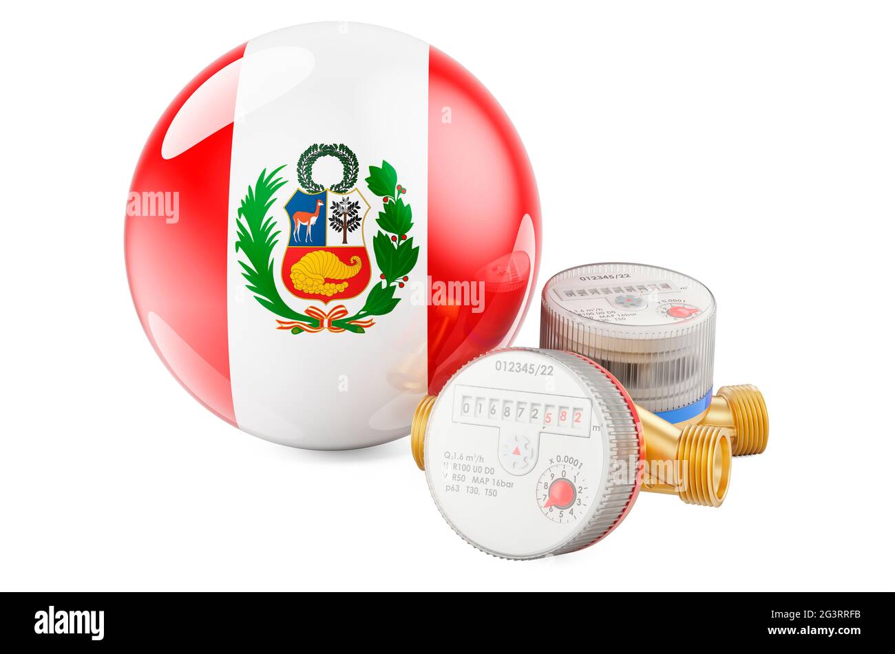 Water consumption in Peru. Water meters with Peruvian flag. 3D ...