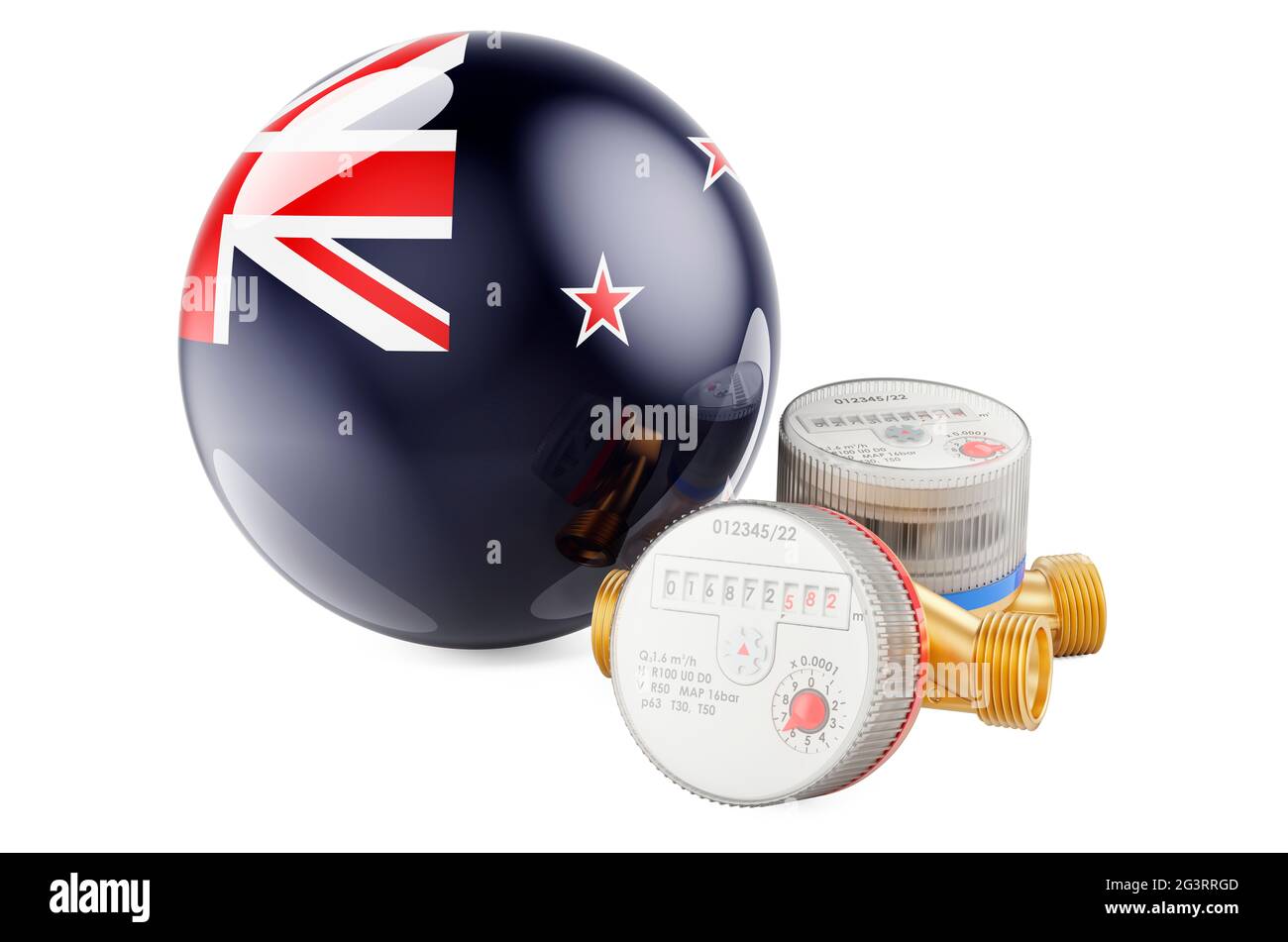 Water consumption in New Zealand. Water meters with New Zealand flag ...