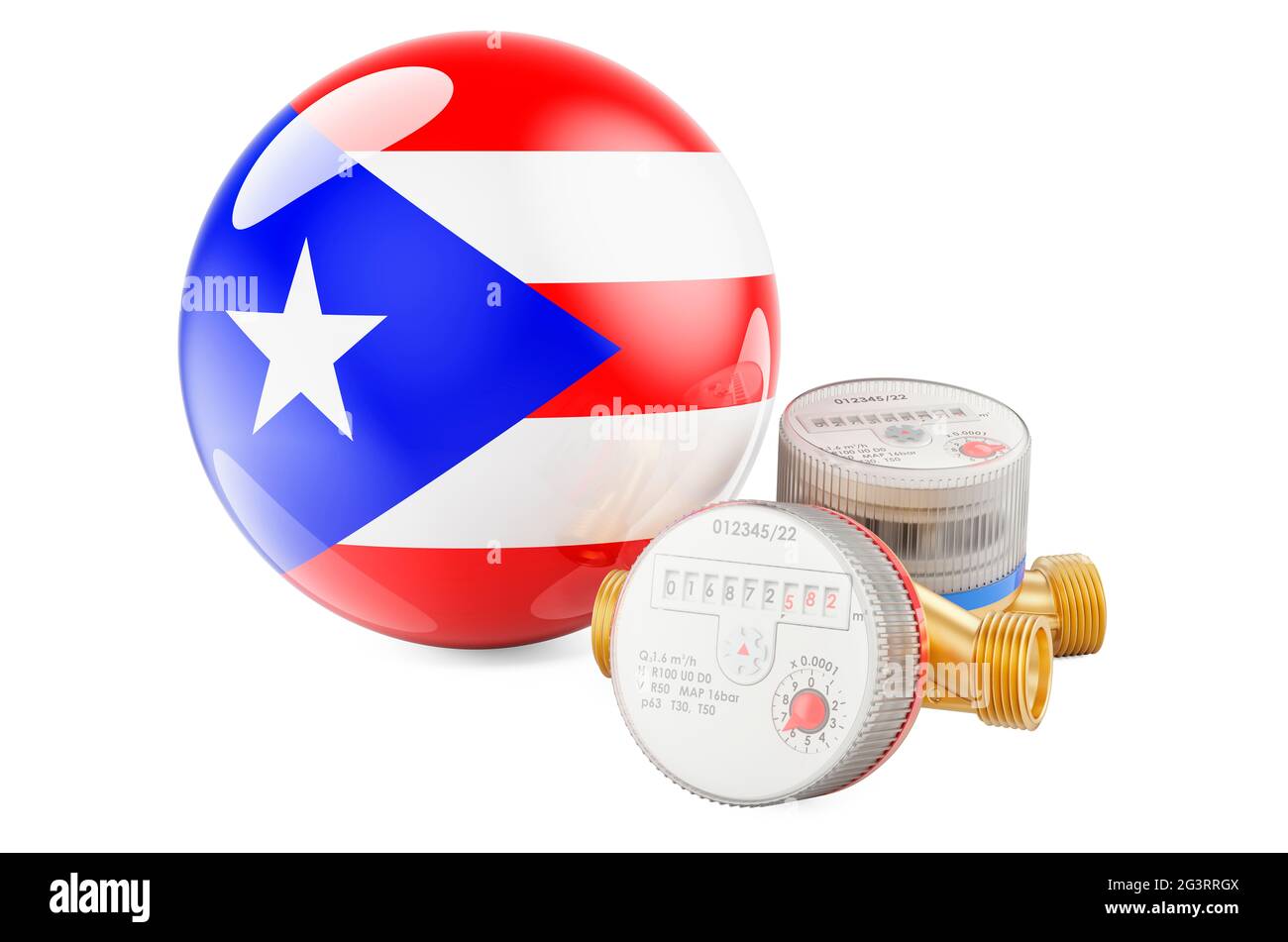 Water consumption in Puerto Rico. Water meters with Puerto Rican flag ...