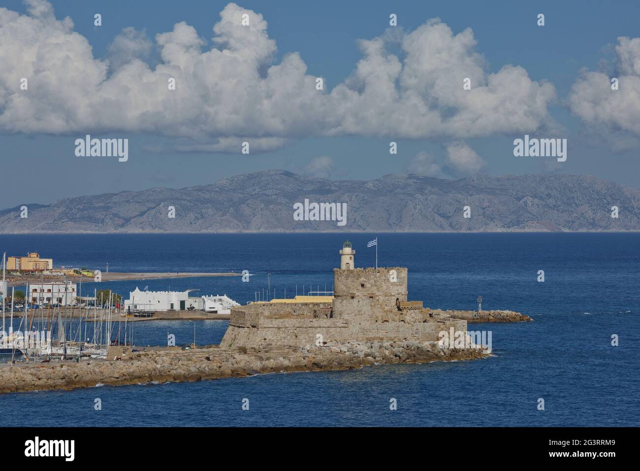 Marine Gate and the fortifications of the Old Town of Rhodes, view from ...