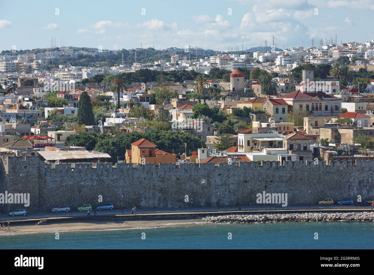 Marine Gate and the fortifications of the Old Town of Rhodes, view from ...