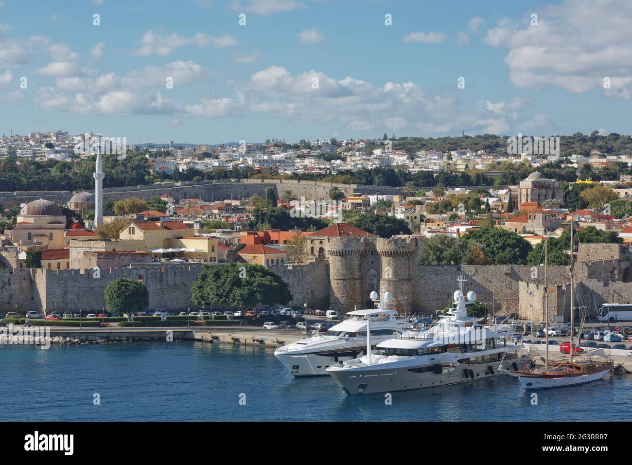 Marine Gate and the fortifications of the Old Town of Rhodes, view from ...