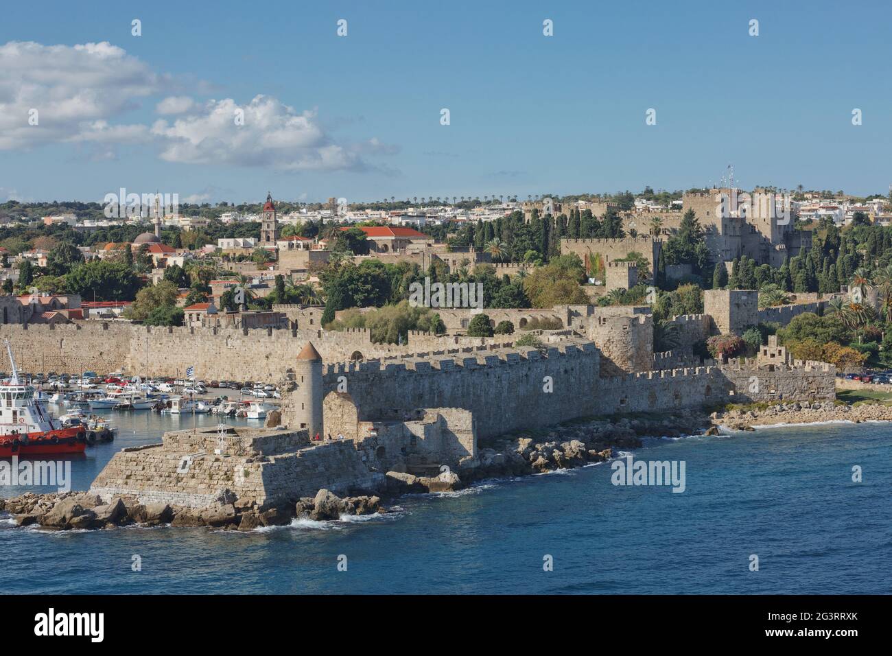 Marine Gate and the fortifications of the Old Town of Rhodes, view from ...