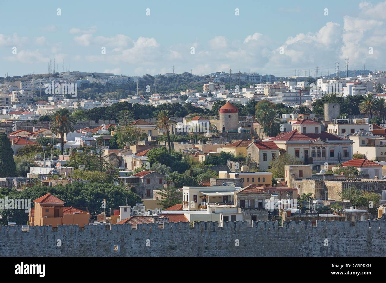 Marine Gate and the fortifications of the Old Town of Rhodes, view from ...