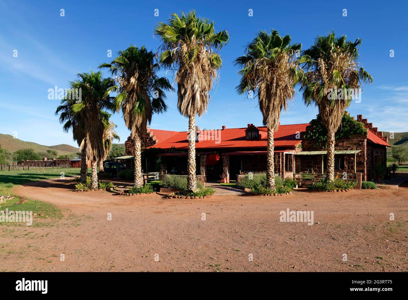 Farmhouse of guest farm Duwisib at the edge of the Namib desert ...