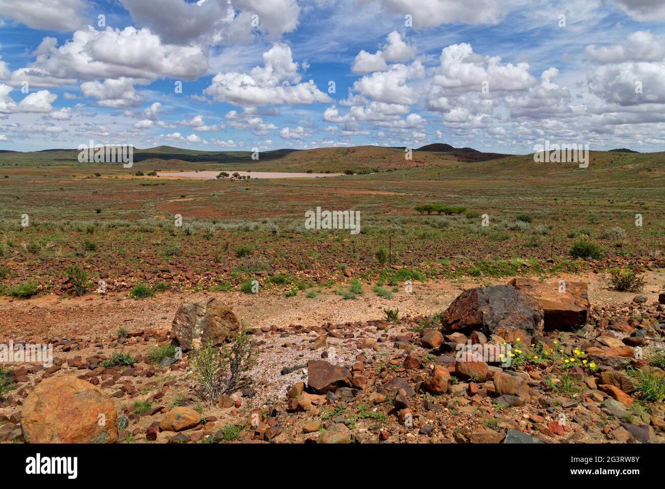 Farmland near road C14 south of Maltahöhe: a water-filled dam, rainy ...