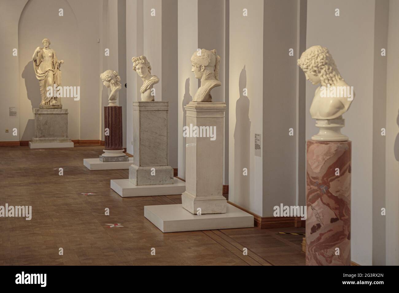 Moscow, Russia. September 29, 2020: Ancient statue heads. Plaster ...