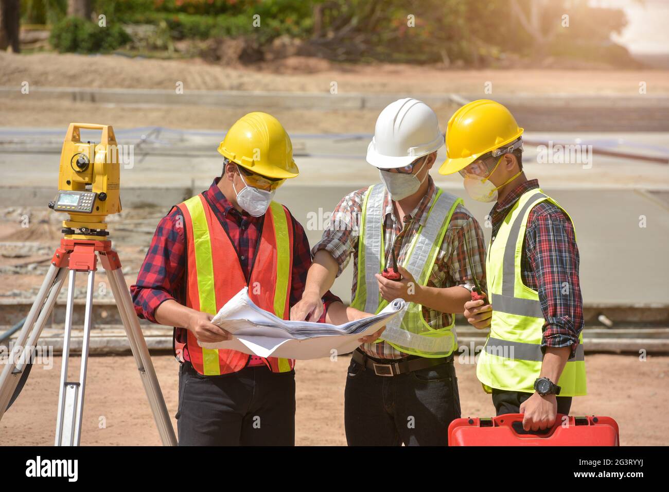 survey engineer in construction site Stock Photo - Alamy