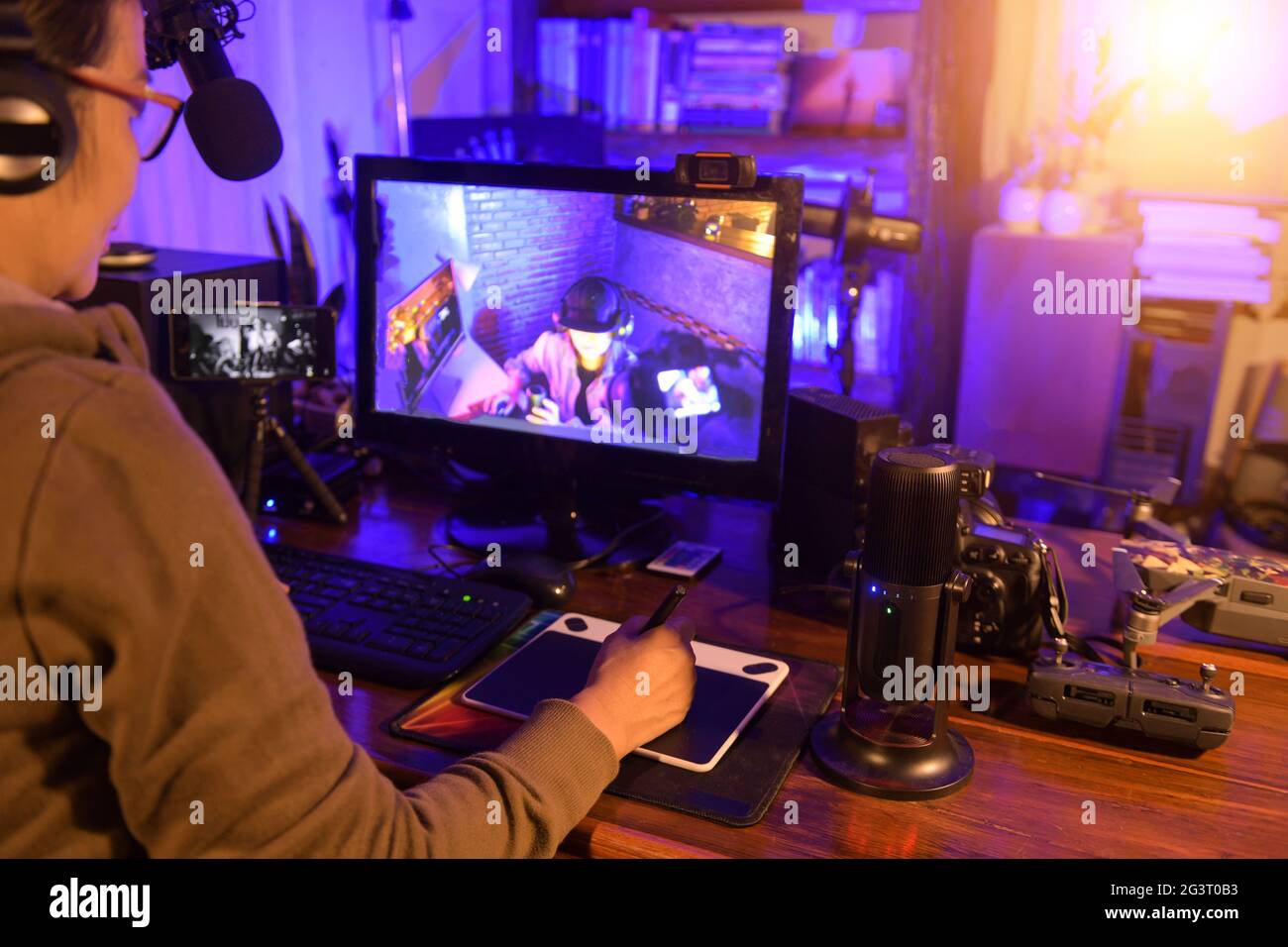 Social media influencer people or content maker.selective focus Stock ...