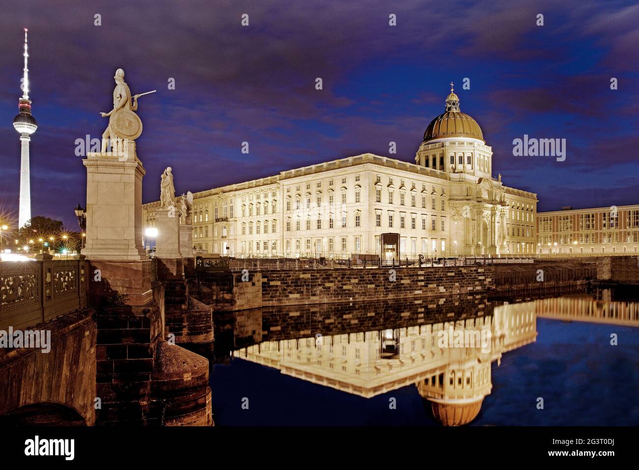 Berlin Palace, 2021, Humboldt Forum with palace bridge and TV Tower in ...
