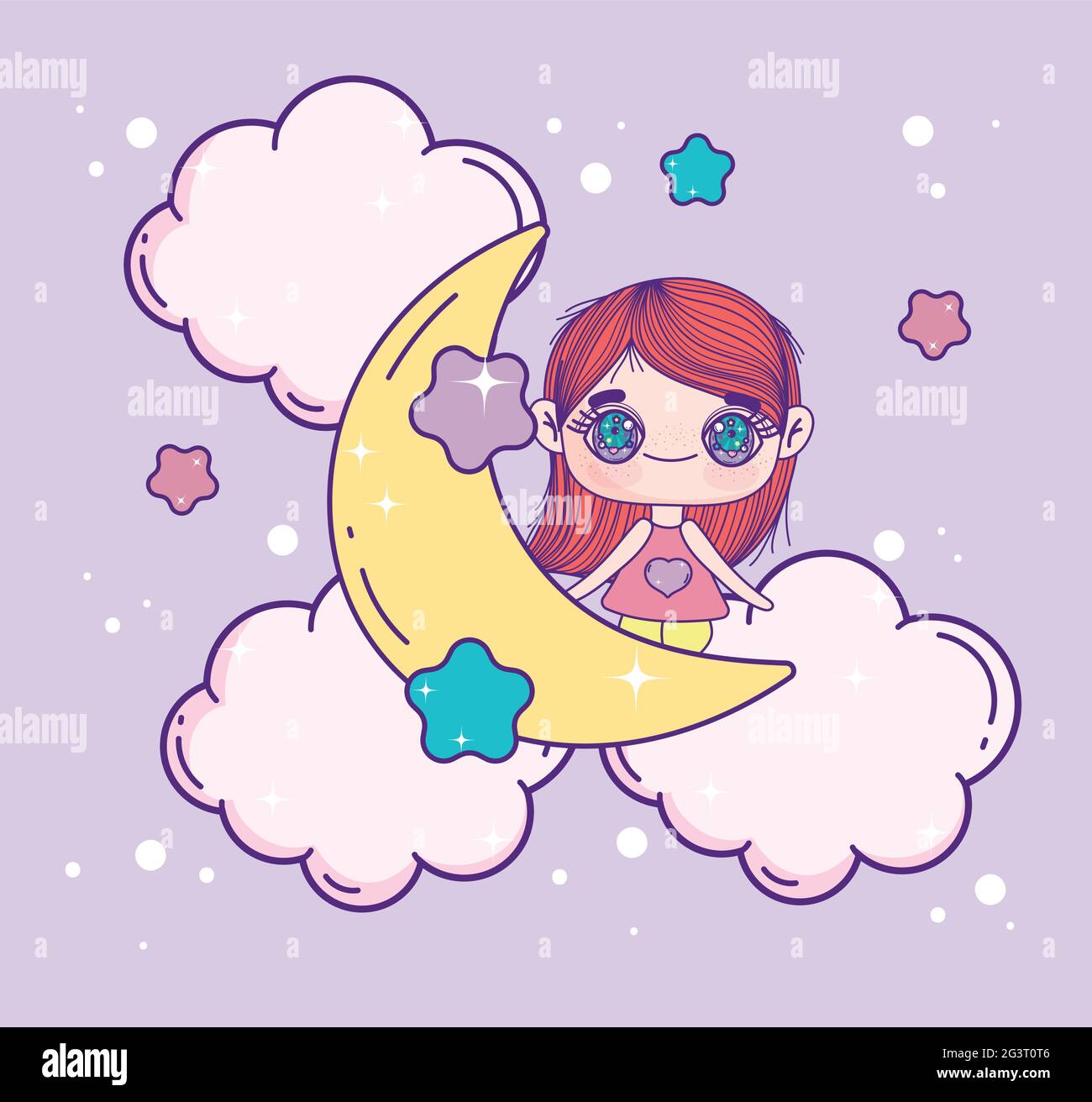 cute kawaii girl on moon Stock Vector Image & Art - Alamy