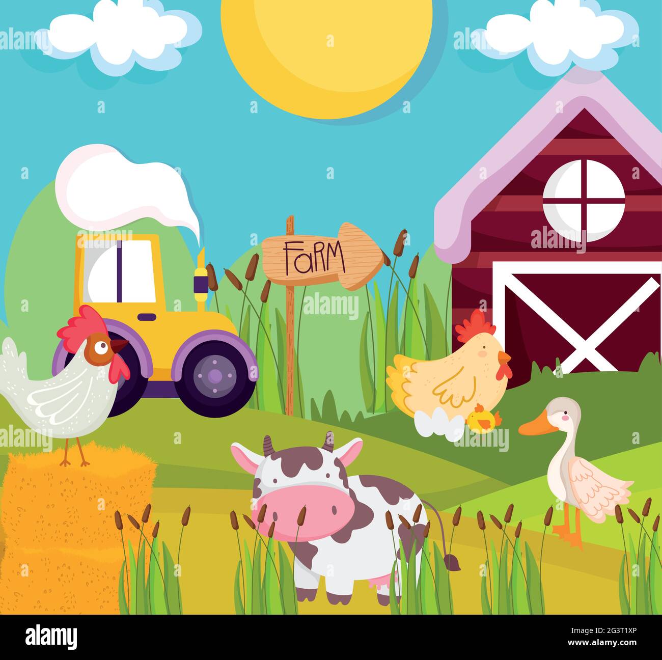 farm animals and tractor Stock Vector Image & Art - Alamy