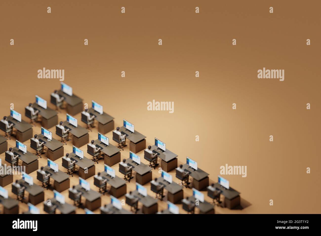 Office workers sitting at their identical desks. Rigid, bureaucratic ...