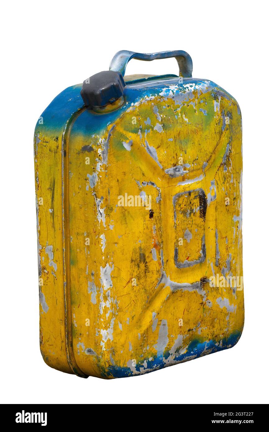 An old metal gas canister. Isolated object on a white background Stock ...