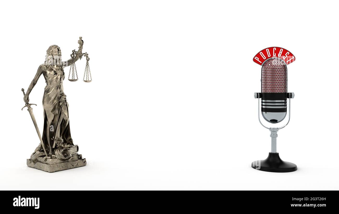 Microphone Podcat Lady Justice Statue Stock Photo - Alamy