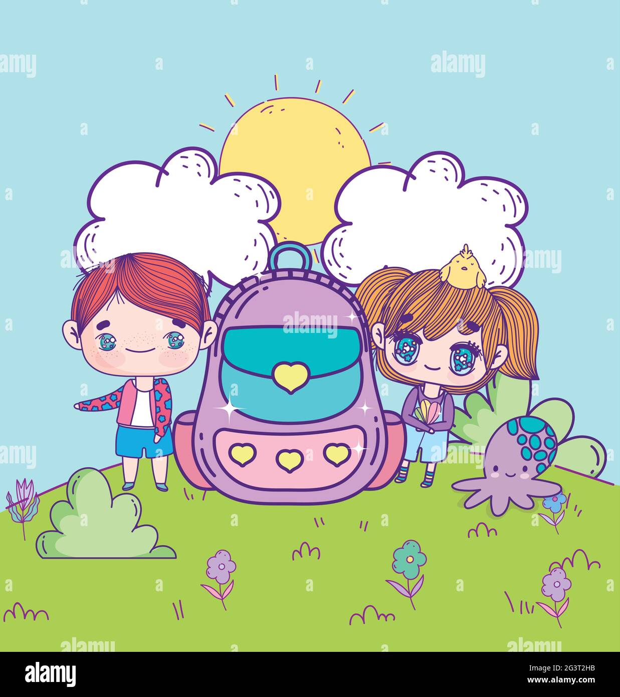 anime kids with backpack Stock Vector Image & Art - Alamy