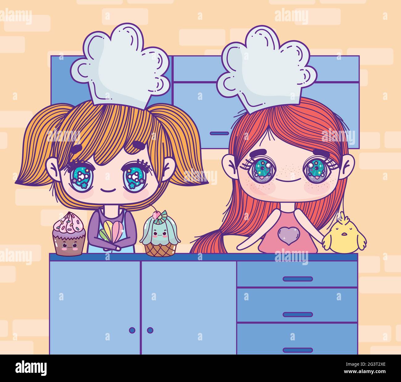 cute anime chef girls Stock Vector Image & Art - Alamy
