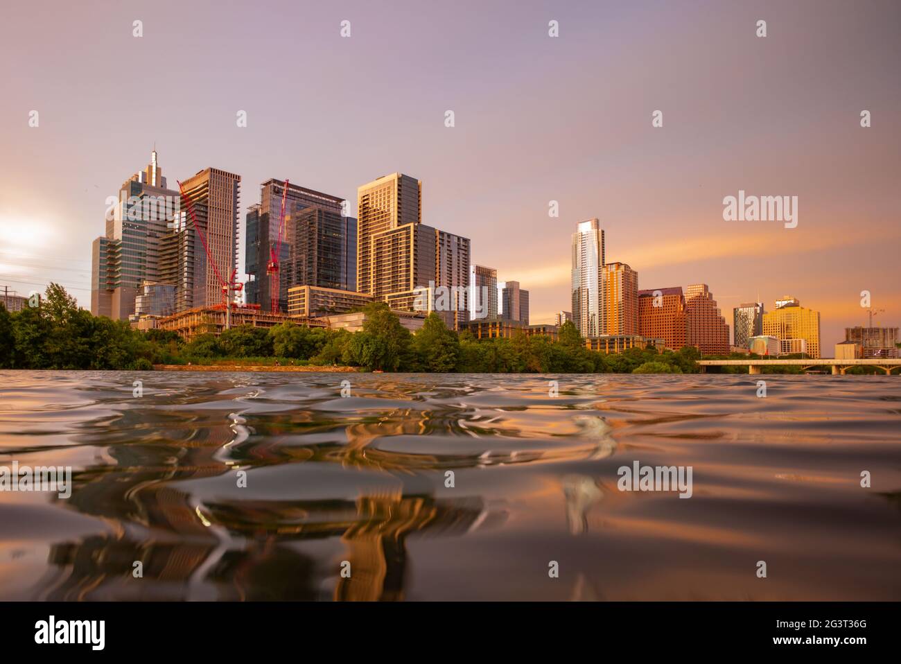 Austin, Texas downtown skyline. Austin morning pink colorful sunrise ...