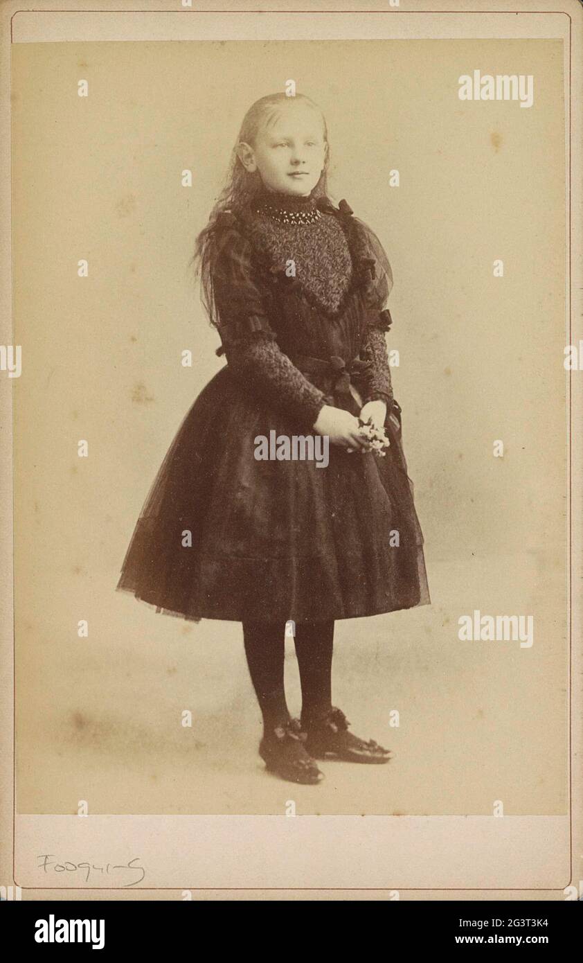 Portrait of princess Wilhelmina as a young girl standing. Part of photo ...